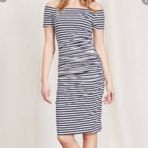 Boden | Dresses | Boden Nautical Striped Off The Shoulder Ruched Waist ...